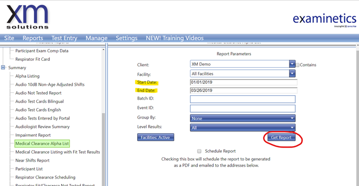 Examinetics Report Portal